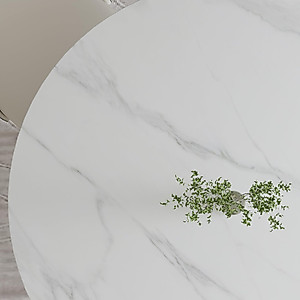 POVISON Round Dining Table for 6, Modern Dining Table 59" Dining Table Round Sintered Stone Top with Solid Black Carbon Steel Base, White Dining Table for Dining Room, Dining Table Only