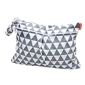 Damero 2pcs Travel Wet and Dry Bag with Handle for Cloth Diaper, Pumping Parts, Clothes, Swimsuit and More, Easy to Grab and Go (Small, Gray Triangle+ Gray Dots)