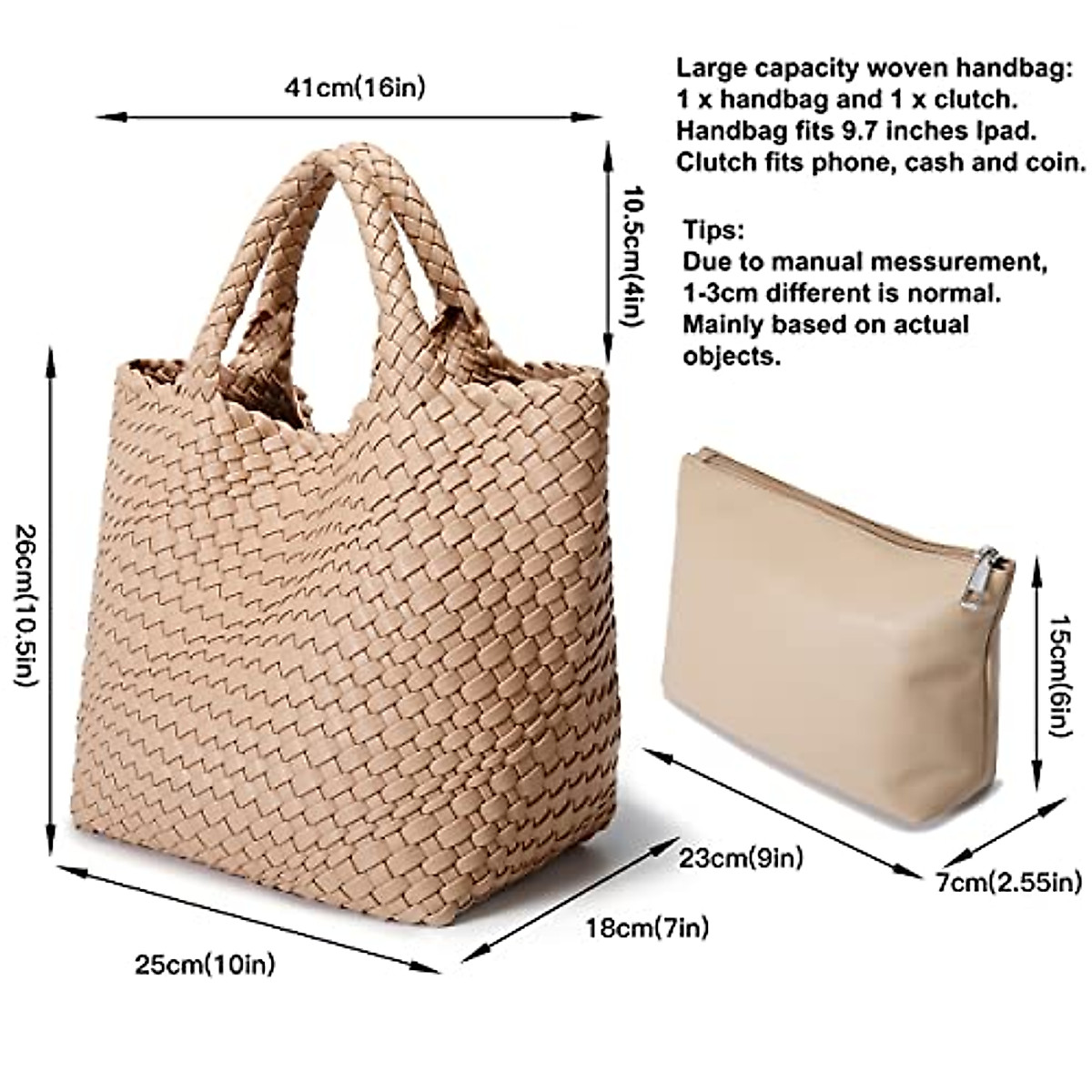 Woven Bag for Women, Vegan Leather Tote Bag Large Summer Beach Travel Handbag and Purse Retro Handmade Shopper Bag