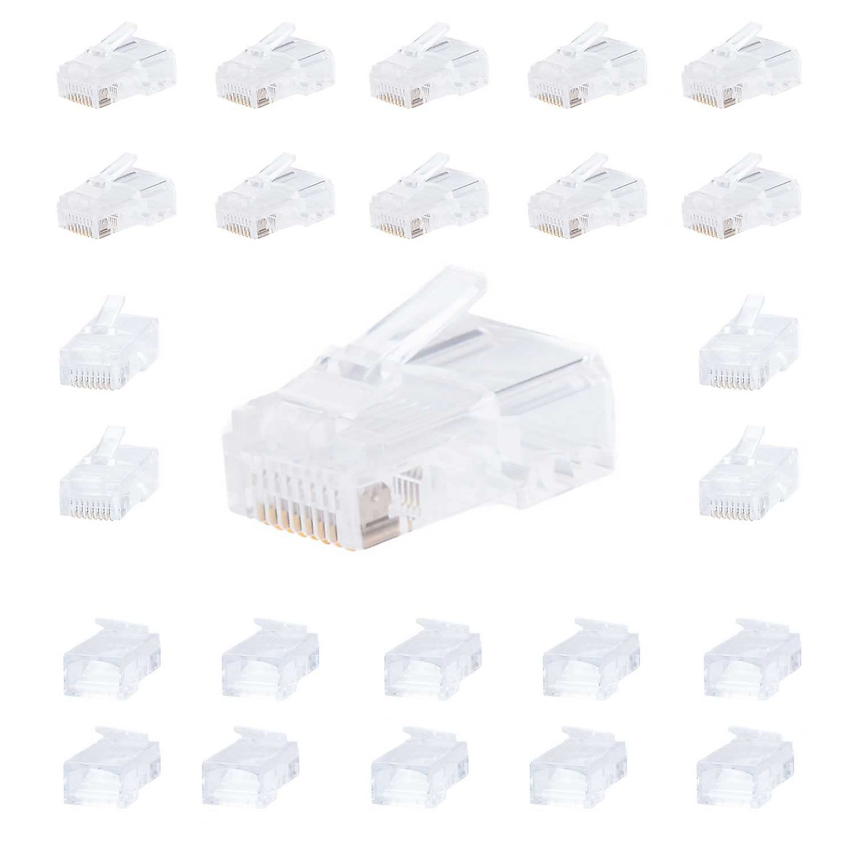 Cat5e RJ45 Modular Plugs, 8P8C UTP Ethernet Crimp Connectors, Solid or Stranded Cable Ends, Gold-Plated Contacts (200 Pack)
