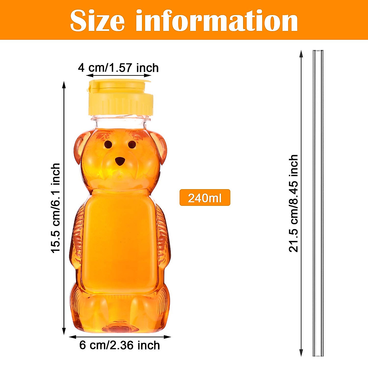 4 Pieces Juice Bear Bottles Honey Bear Drinking Bottles Plastic Reusable Drinking Cups with 4 Pieces Soft Silicone Straws for Daily Drinking Supplies (Yellow)