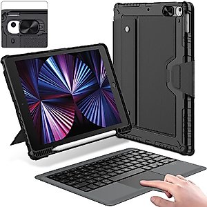 Nillkin iPad 9th Generation Case with Keyboard and Slide Camera Cover, iPad 8th 7th Generation Keyboard Case 10.2" with Multi-Touch Trackpad, Built-in Pencil Holder, Detachable Bluetooth Keyboard