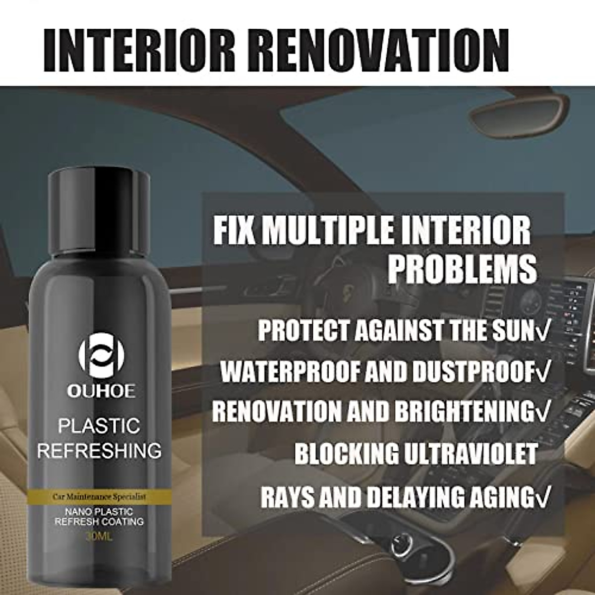 Plastic Revitalizing Coating Agent, 30/50ML Nano Plastic Refreshing Coating, Plastic Parts Refurbish Agent for Car, Plastic Parts Retreading Agent Automotive Interior Cleaning Agent (50ml-1pc)