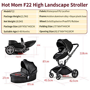 Hot Mom Baby Stroller: Baby Carriage with Adjustable Seat Height Angle and Four-Wheel Shock Absorption,Reversible，High Landscape and Fashional Pram (Black)