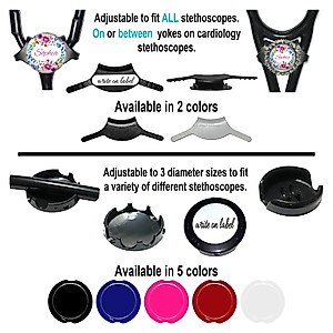 Wood Floral Adjustable Stethoscope ID Name Tag - Choose Tag Style and Color, Custom Fonts, Design Size and Decorative Frame - Hospital Nurse Identification