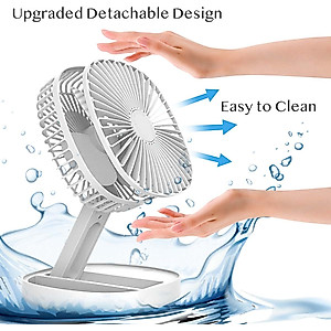 DEPOZA 7 Inch Travel Fan, Portable Folding Desk Fan with 3 Speeds, 185° Rotation, Battery Operated & Rechargeable, Quiet Small Table Fan for Bedroom, Office