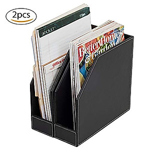 MobileVision Executive PU Leather Vertical File Folder Holder & Office Product Organizer, Store Files, Magazines, Notepads, Books and more, 2 Pack Combo Set