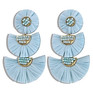 Statement Earrings Beaded Raffia Palm Bohemian Drop Dangle Earrings for women