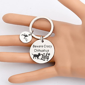 MYOSPARK Chihuahua Dog Lover Gift Beware Crazy Chihuahua Lady Keychain Chihuahua Jewelry Gift for Pet Owners (Chihuahua KC)