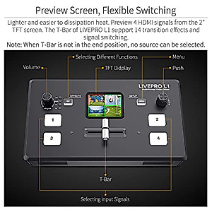 FEELWORLD LIVEPRO L1 4 x HDMI Inputs Multi Format Video Mixer Switcher USB 3.0 Output Real Time Live Streaming Multi Camera Production