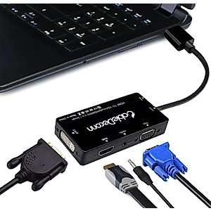 CABLEDECONN Multiport 4-in-1 HDMI to HDMI/DVI/VGA Adapter Cable with Audio Output Converter (Black)