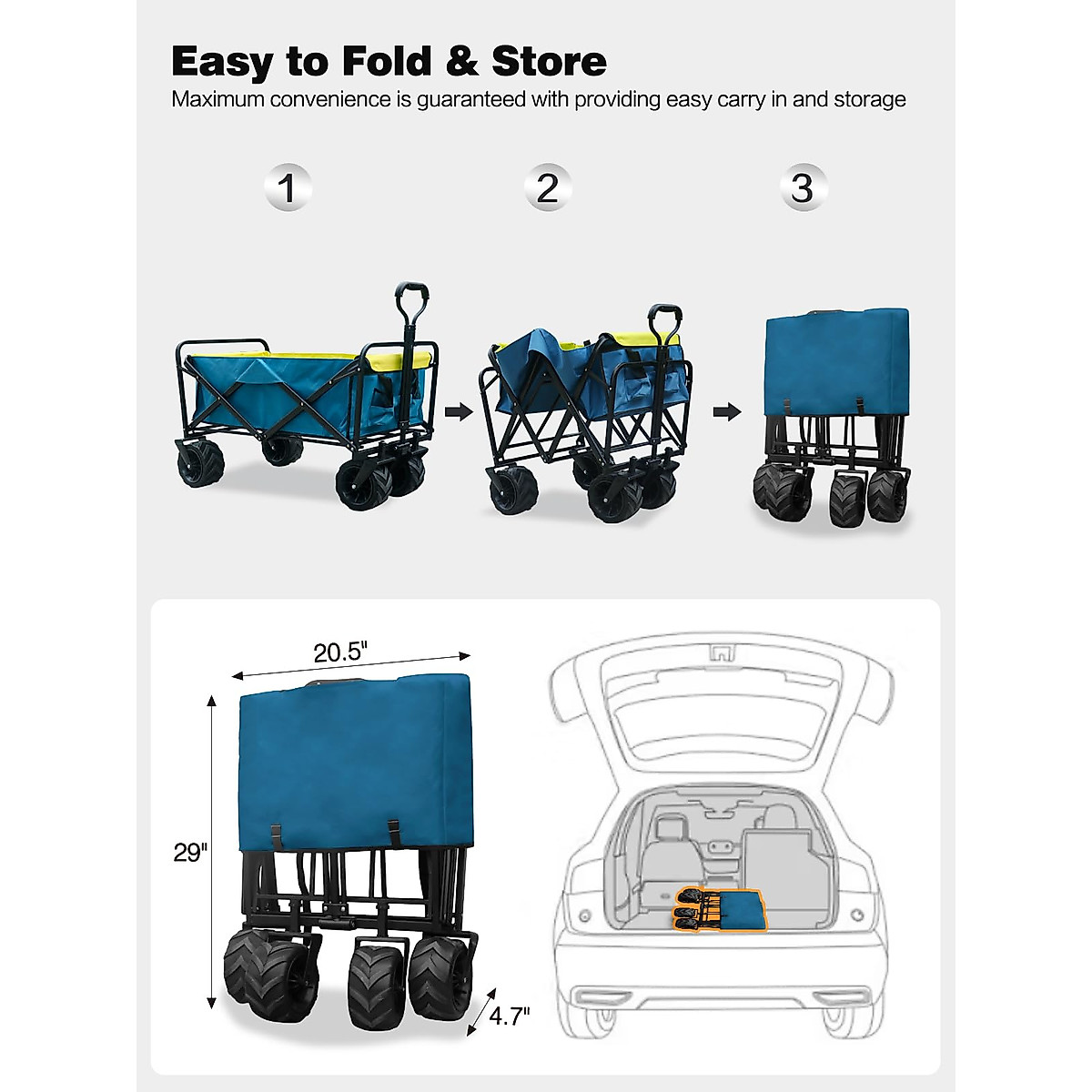 Beach Cart with Big Wheels for Sand, Ribitek Outdoor Folding Camping Grocery Portable Utility Cart, Heavy Duty 300 Lbs Capacity Collapsible All Terrain Sports Wagon with Adjustable Handle for Camping