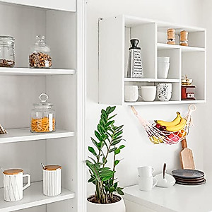 Macrame Fruit Hammock with Hooks - Hanging Fruit Hammock for Kitchen Under Cabinet Handwoven Veggie Banana Hammock for Kitchen Décor