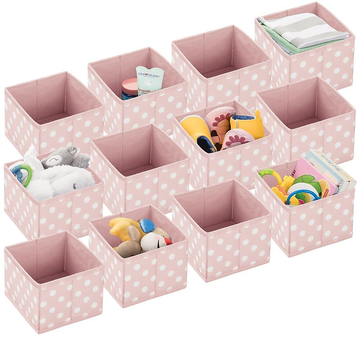mDesign Soft Fabric Polka Dot Dresser Drawer and Closet Storage Organizer, Bin for Child/Kids Room, Nursery, Playroom, Bedroom, 12 Pack - Pink/White