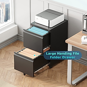 AFAIF 2 Drawer File Cabinet with Lock, Rolling File Cabinets for Home Office, Small Metal Filing Cabinet Office Drawers Under Desk for Letters/Legal/A4 Size, Assembly Required