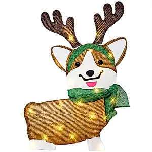 DROFELY 27”Christmas Corgi Lighted up Decoration for Indoor Display with LED Lights, Lighted 2D Christmas Dog with 20 Warm White Lights Decorative Christmas Tree,Home Xmas Holiday Addition AZ23GF-10