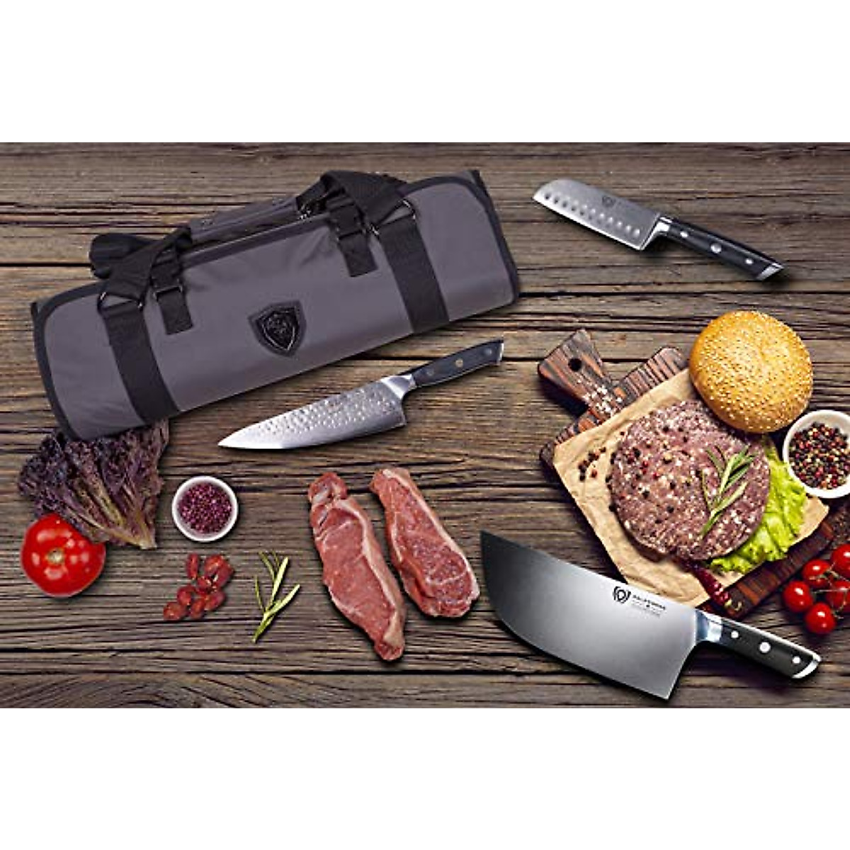 Dalstrong Ballistic Series Knife Roll - Graphite Black - Premium Ballistic Nylon & Top Grain Leather Roll Bag - 22 Knife Slots - Interior and Rear Zippered Pockets - Blade Travel Storage/Case