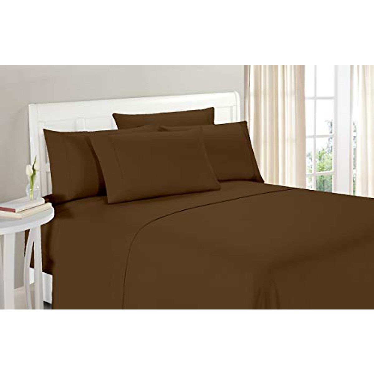 JC BEDDING HOUSE Made with Premium Quality Indian Cotton, 4PC Sheet Sets, 1000 Thread Count, Full Size (54"X75") with 22" INCH DEEP Pocket,Sateen Weave, Ultra Soft, Brown,