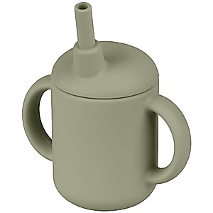 Mintlyfe Silicone Baby Cups With Lids, Silicone Trainer Cup Toddler for Boys and Girls, Training Straw Cup, Unbreakable, Spill Proof and Non-Slip Handles Sippy Cup for Toddlers, 4 oz (Sage)