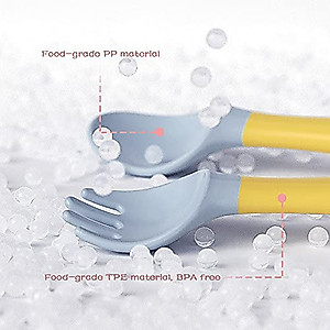 Toddler Utensils with travel case, Baby spoon and fork set for self-feeding Learning Bendable handle silverware for kid children (2 set, yellow&green)