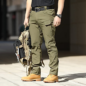 YAXHWIV Men's Flex Ripstop Tactical Pants Lightweight Hiking Casual Cargo Pants for Men with Multi Pockets Water Resistant(No Belt)