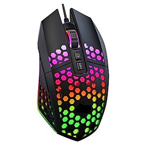 Uiosmuph X801 Wired Gaming Mouse, Honeycomb Lightweight Gaming Mouse with RGB Backlit, 7 Programmable Buttons and One-Click Desktop, 8000 DPI Optical USB Gamer Mouse for Mac, Laptop, Computer - Black
