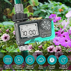 RESTMO Sprinkler Timer, Programmable Water Timer for Garden Hose, Outdoor Faucet, Drip Irrigation and Lawn Watering System, Compact Design | Automatic Digital Control | Manual ON/Off | Rain Delay