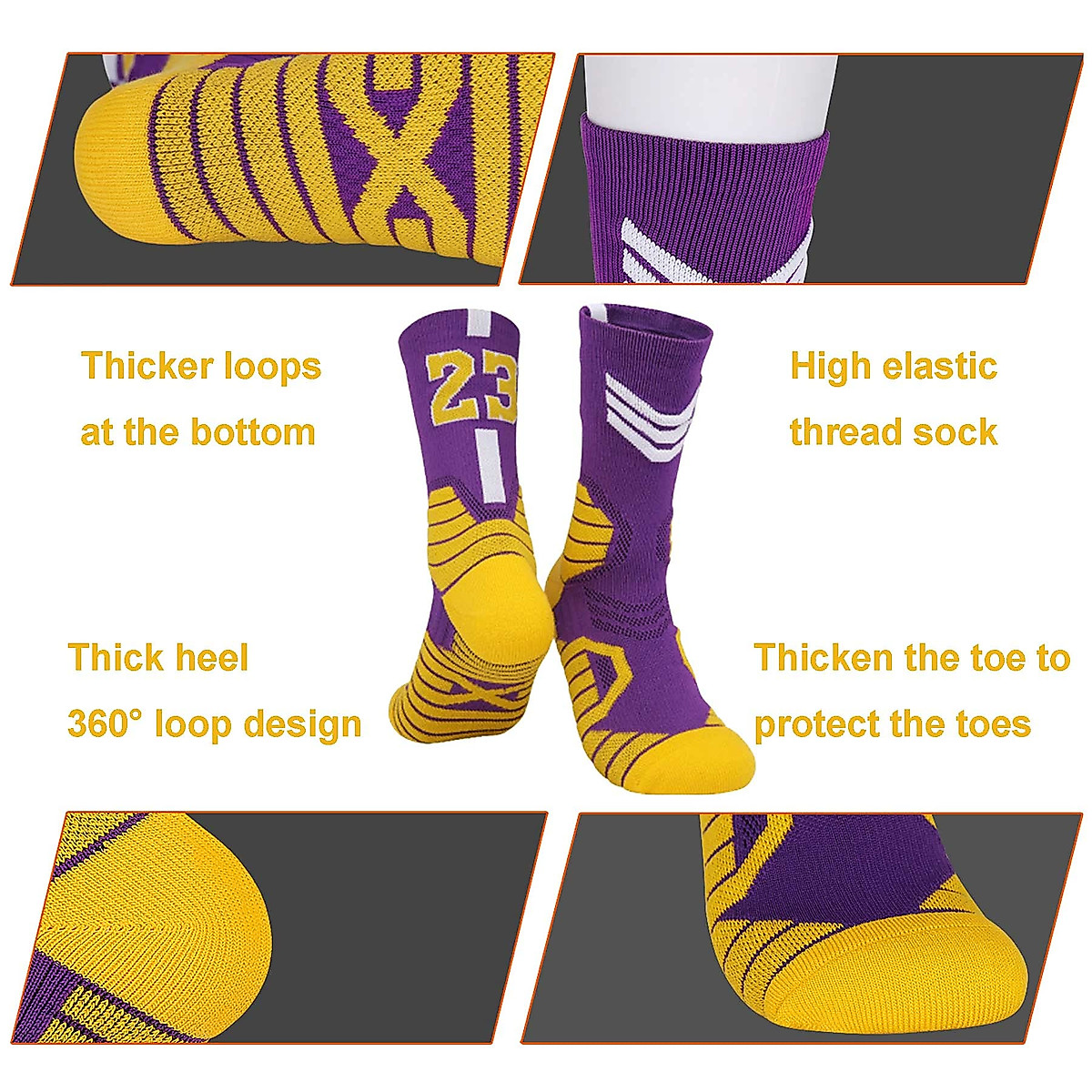 Bingfone 3 Pairs Basketball Socks,Compression Socks,Athletic Socks,Sport Socks for Men & Women,Running,Climbing (SET)