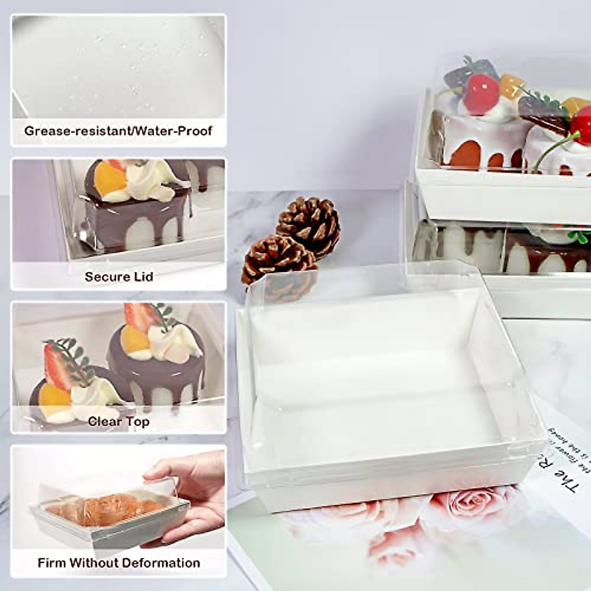Pintuson 50 Pack Paper Charcuterie Boxes with Clear Lids 4.7 inch - Disposable Sandwich Box with Clear Lid - Individual Mini Charcuterie Boxes, White