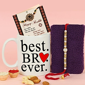 TIED RIBBONS Rakhi for Brother with Gift Set | Bhai Rakhi | Coffee Mug (10 Oz) | Mini Card - Raksha bandhan Rakhi Bracelet for Brother Rakhi for Bhaiya | Bro Rakhi Thread | Rakhi Set