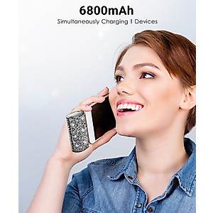 Bling Small Portable Charger, Power Bank, 6800mAh Ultra Compact Cute Shining Battery Pack 5V3.1A Fast Charger Built-in iOS Connector and Flashlight for iPhone 14 Series to iPhone 5 Series(Silver)