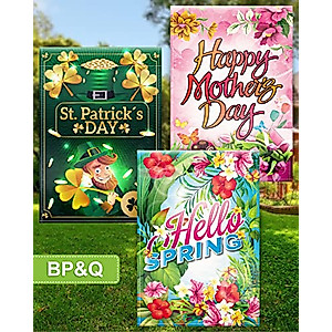 BP&Q Seasonal Garden Flags 12x18 Double Sided Set of 12 - Outdoor Garden Flag Set Holiday Decorations for All Seasons - Small Yard Flags for Outside with Anti-Wind Clip and Stopper