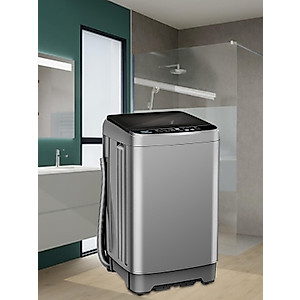 KRIB BLING Full Automatic Washing Machine with LED Display, 25 lbs Portable Washer Drain Pump, Come with a Glass Cover, 8 Programs & 8 Water Levels Selections, Ideal for Camping, Apartment, Dorm, Grey