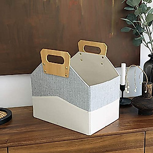 LA JOLIE MUSE Mid-Century Modern Storage Basket Set of 3 Lidded & Modern Magazine Basket with Bamboo Handles