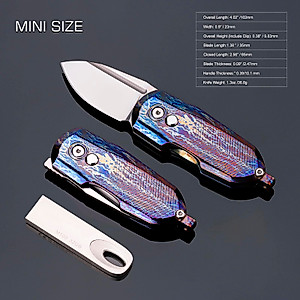 XTOUC Small Pocket Knife,1.38" M390 Steel Blade EDC Folding Knives with Button Lock Titanium Handle Knifes TD776