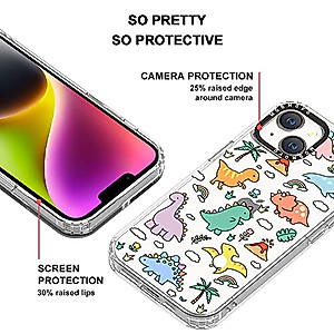 MOSNOVO Compatible with iPhone 14 Case, [Buffertech 6.6 ft Drop Impact] [Anti Peel Off Tech] Clear TPU Bumper Phone Case Cover with Cute Joyful Dinosaur Designed for iPhone 14 6.1"