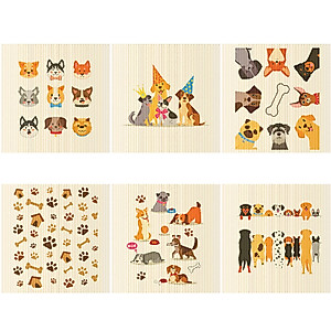 Patelai 6 Pieces Mixed Dog Swedish Cleaning Dishcloths Cloths Absorbent and Fast Drying Kitchen Dish Towels Dogs Cleaning Wipes for Kitchen Bathroom Office Wedding Housewarming, 6 Designs