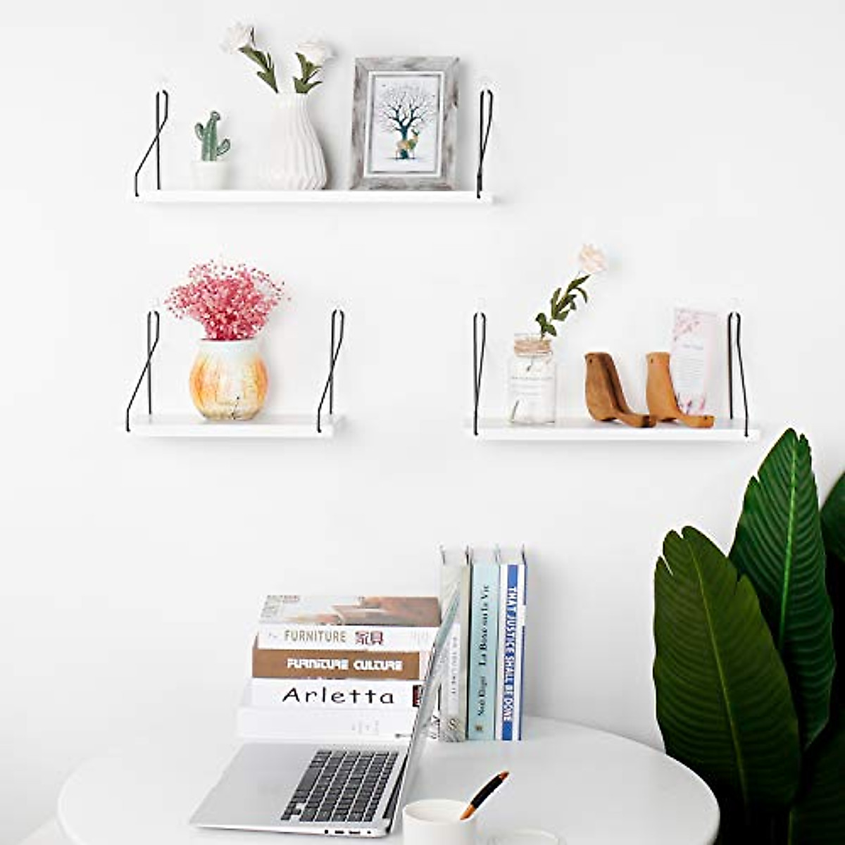 Floating Shelves Decorative Shelves Wooden Wall Mounted Shelf for Bedroom Living Room Kitchen and Office (White,11.8 in)