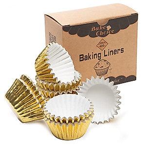 Bake Choice Non-Stick 400pcs Gold Mini Cupcake Liners for baking, Mini Size Foil muffin liners Cupcake Wrappers, Christmas Cupcake Liners for Christmas Decorations