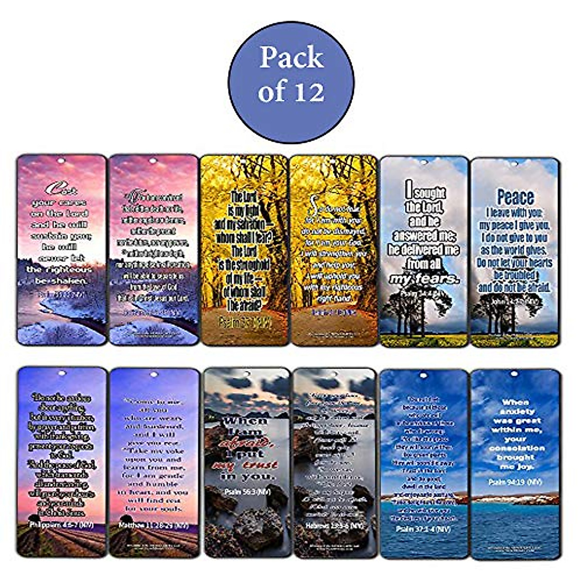Bible Verses Bookmarks (12-Pack) - Bible Verses to Release Stress and Anxiety - Inspirational Religious Scriptures Prayer Cards - Best Encouragement Gifts for Men Women Teens Kids - Church Supplies
