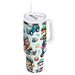 40 oz Cartoon Character Insulated Tumbler with Handle, Stainless Steel Vacuum Water Bottles with Lid and Straw for Water, Iced Tea or Coffee