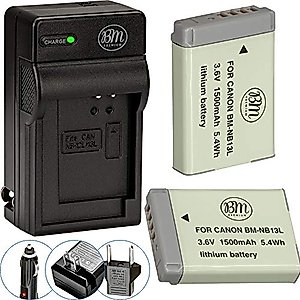 BM Premium 2-Pack of NB-13L Batteries and Charger Kit for Canon PowerShot SX740 HS, G1 X Mark III, G5 X, G5 X Mark II, G7 X, G7 X Mark II, G7 X Mark III, G9 X, G9 X Mark II, SX620 HS, SX720 HS Cameras