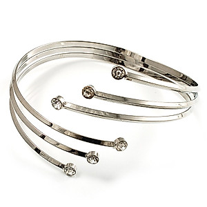 Avalaya Silver Tone Crystal Armlet Bangle - Adjustable