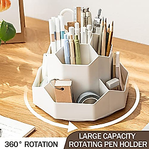 INSTOME Desktop Organizer with Pencil Holders,360°Rotating Pen Holder for Desk Organizer,9 Compartments and Makeup Brush Holders,Multifunctional Office Supplies for Home,Teachers and School