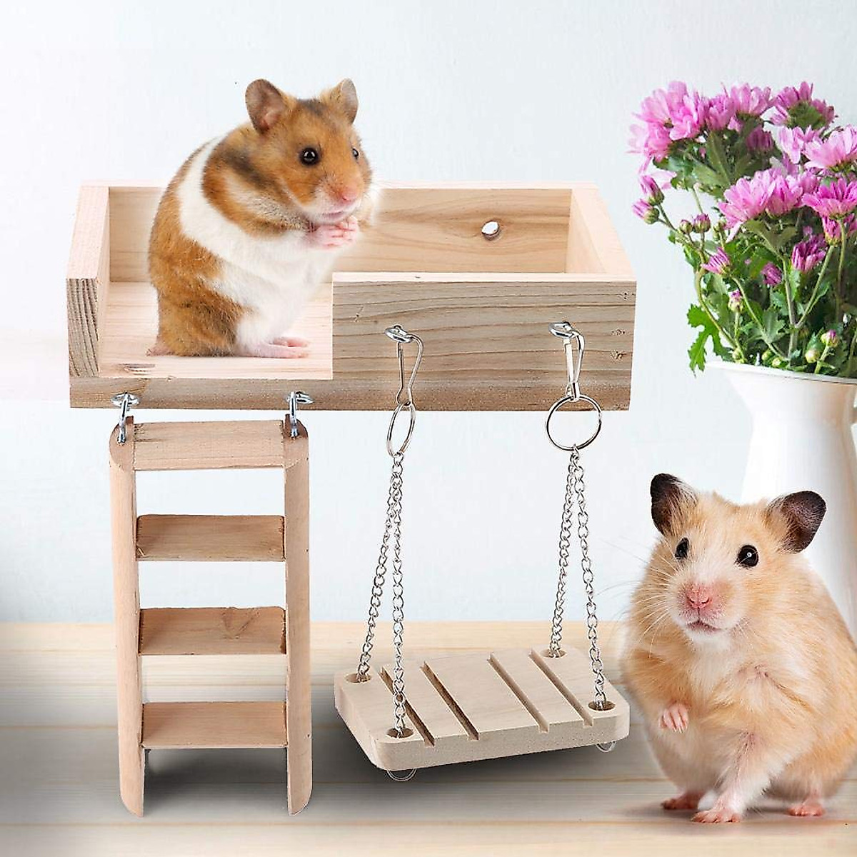 HEEPDD 3Pcs Wooden Hamster Crawling Ladder Funny Swing Toys Set Small Animal Toy Cage Accessories for Gerbil Rat Chinchillas Guinea Pig Squirrel