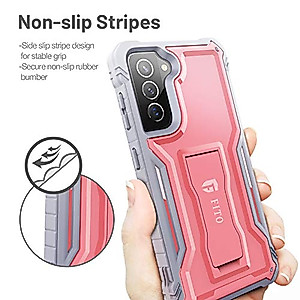 FITO for Samsung Galaxy S21 5G Case, Dual Layer Shockproof Heavy Duty Case for Samsung S21 5G Phone Built-in Kickstand, Without Screen Protector (Pink, 6.2 inch)