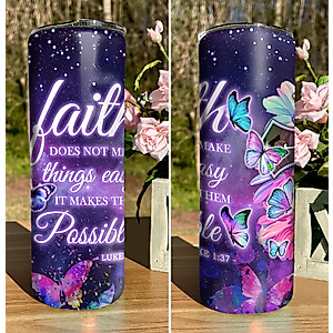 CERMELUS Butterfly Faith Cross 20oz Skinny Tumbler, Stainless Steel Double Wall Insulated Cup With Lid And Straw Multi, Bible Verse Christian Tumbler, Gifts for Women, Men, Mom, Daughter, Friends