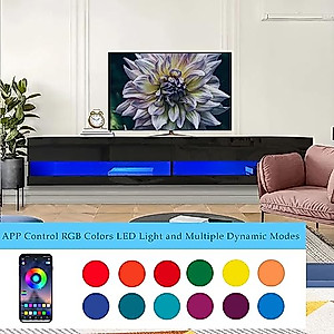 Uspeedy 71in Floating TV Stand, High Gloss Entertainment Center for TVs Up to 80 inch,Led Stand Wall Mounted with LED Lights,TV Console Shelf,Media Furniture(Black 1)