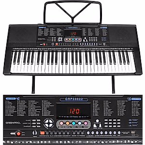 GreenPro 61 Key Portable Electronic Piano Keyboard, LED Display with Adjustable Stand and Music Note Holder, 3 Teaching Modes, Electronic Musical Instruments Starter Set for Kids and Adults
