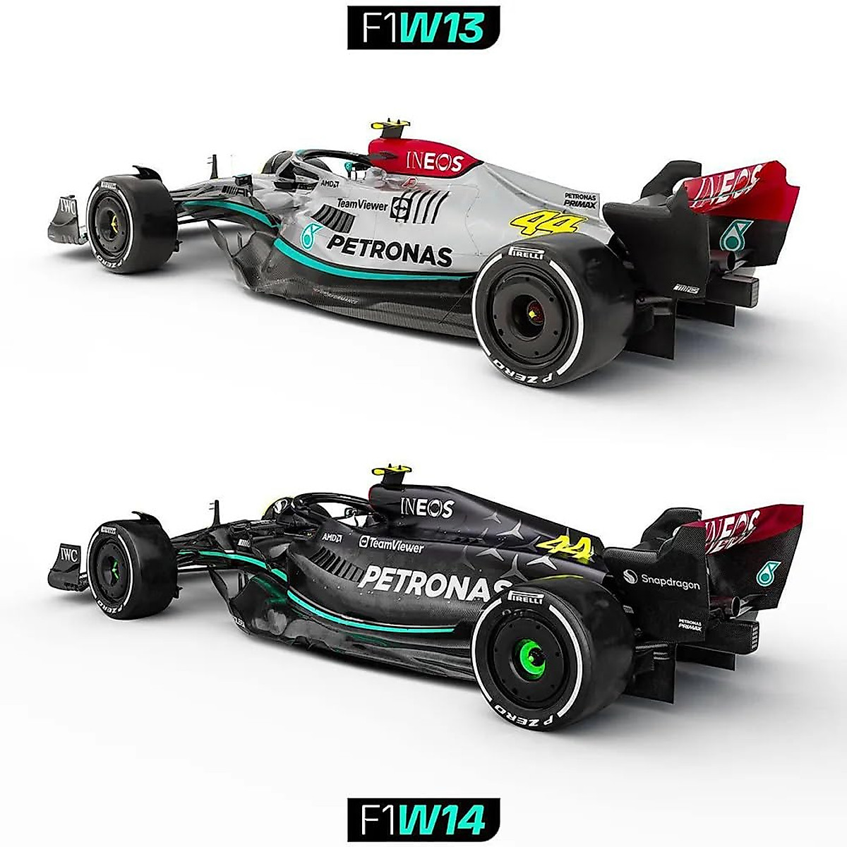 JODIYAAH 1/43 Bburago 1:43 Mercedes-AMG Petronas F1 Team W14 2023 44# Lewis Hamilton F1 63# George Russell Alloy Car Die Cast Model Collection Gift (W14 44#)